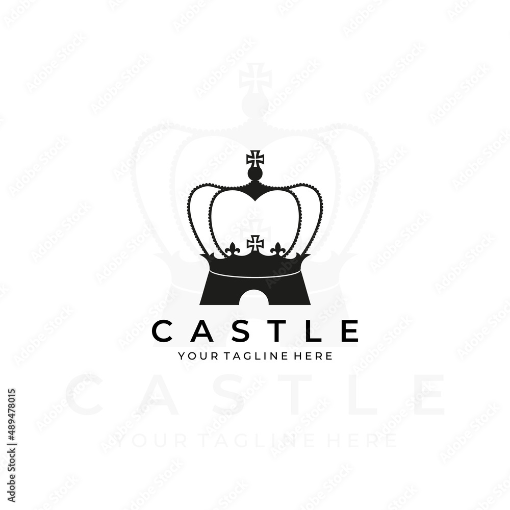 castle crown logo line art vector illustration design minimalist modern ...