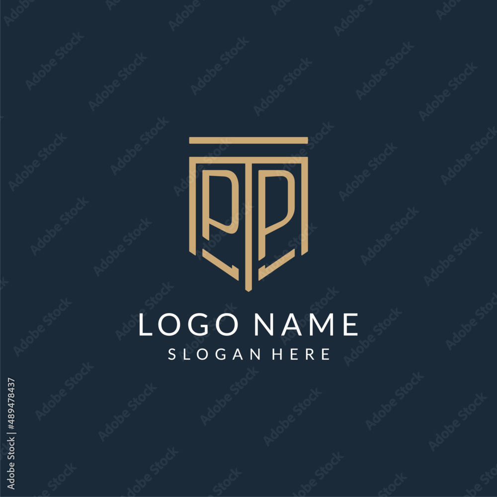 Initial PP shield logo monoline style, modern and luxury monogram logo ...