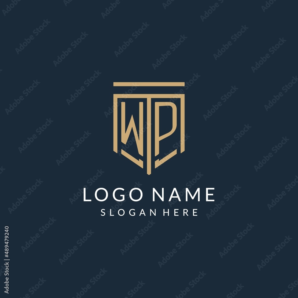 Initial WP shield logo monoline style, modern and luxury monogram logo ...