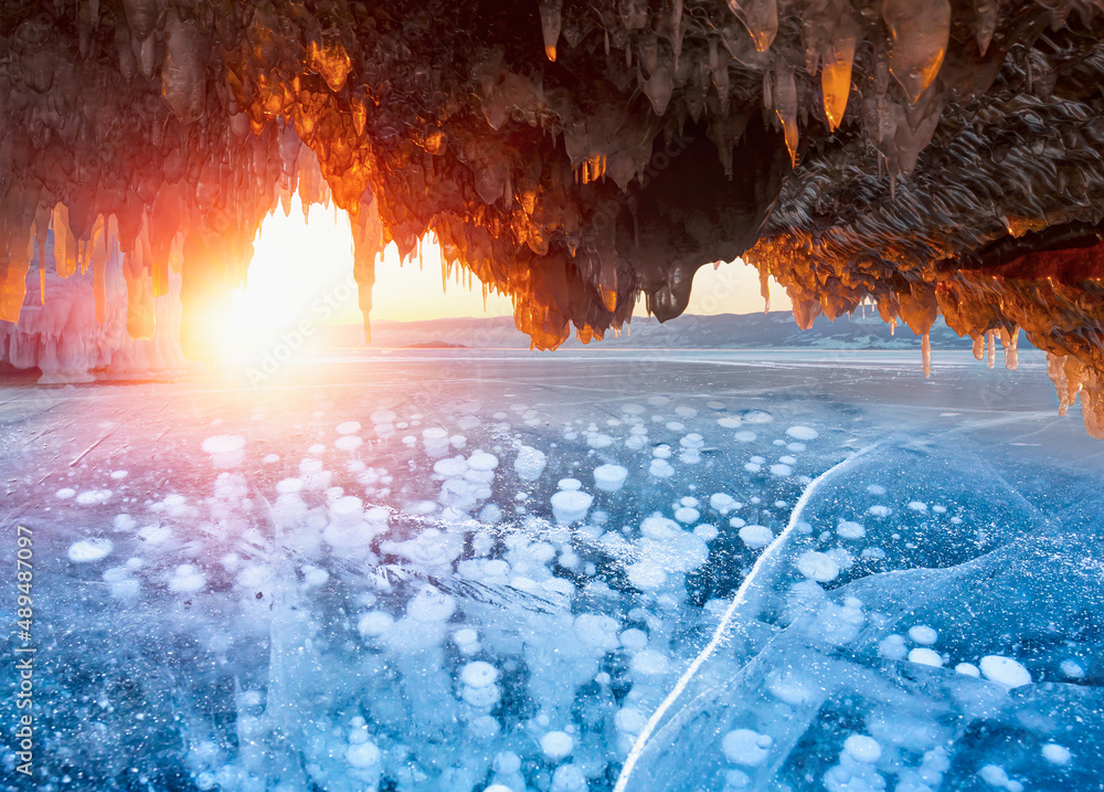 Clear ice with cracks on the Lake Baikal - Clean, cool ice and cleanest ...