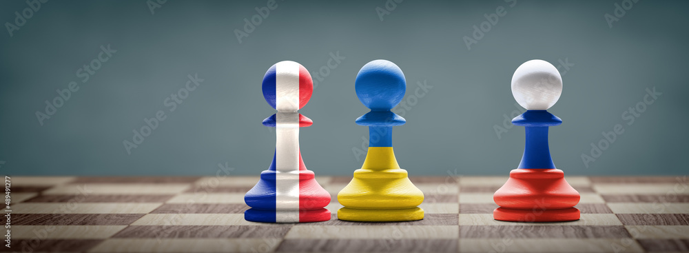 Ukraine, France and Russia conflict. 3D illustration. Stock ...