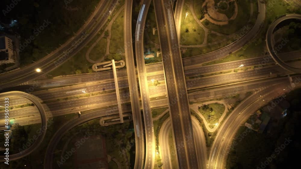 4K : Hyperlapse or Dronelapse Top view of Highway road junctions. The ...