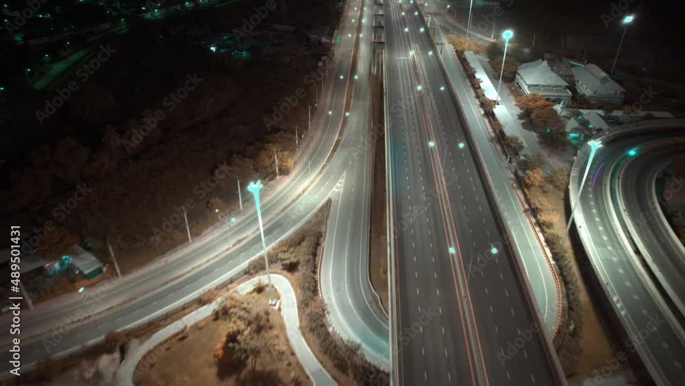 4K : Hyperlapse or Dronelapse Top view of Highway road junctions. The ...