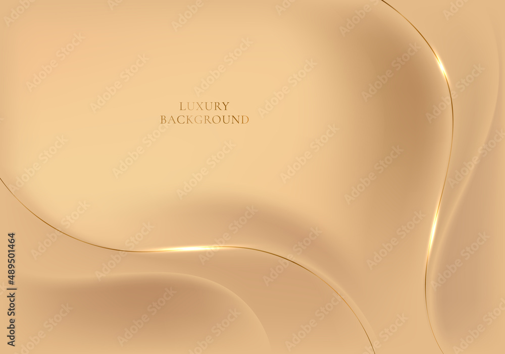 Abstract gold curved lines on satin fabric folds or fluid wave golden ...