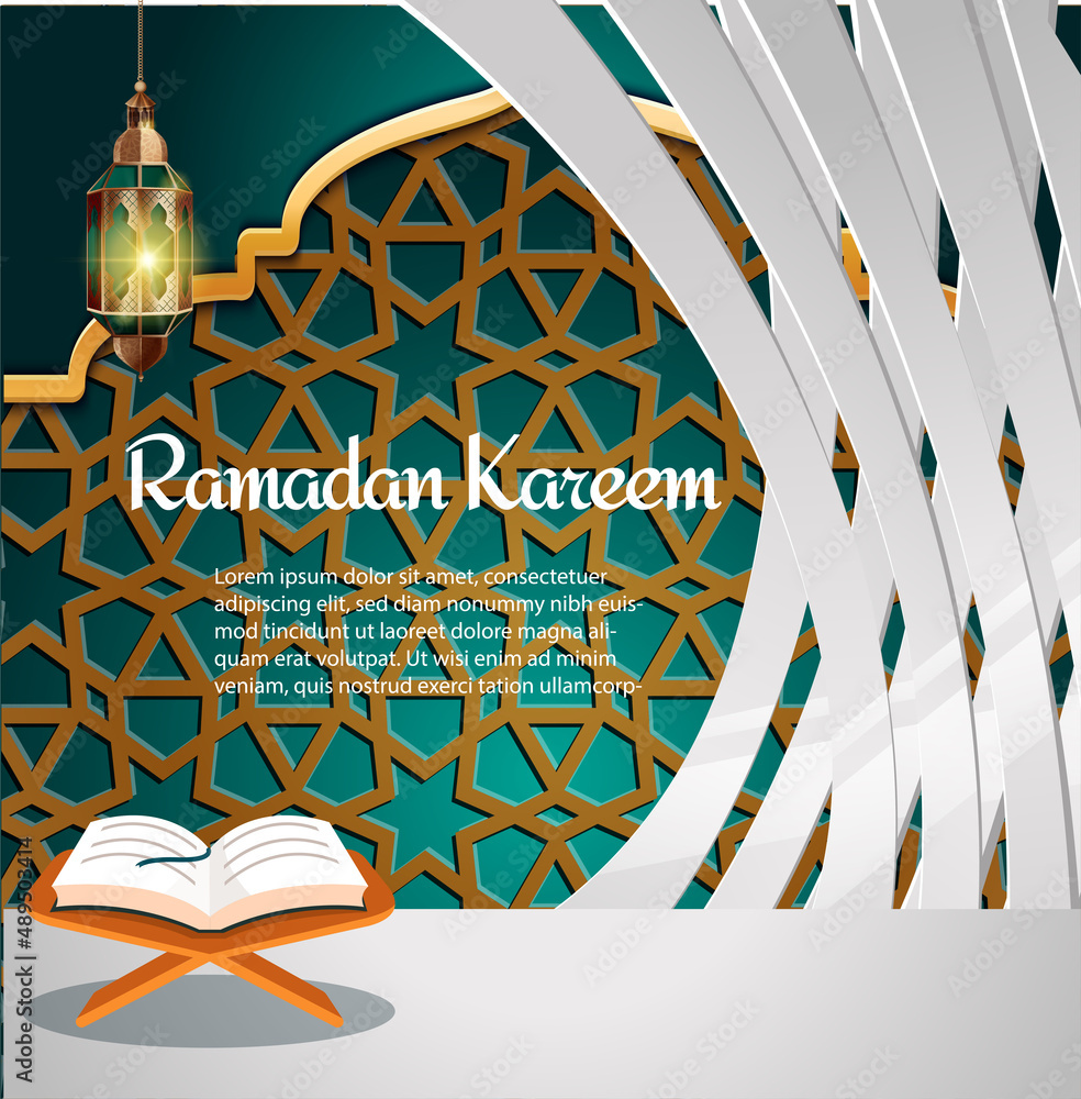 Islamic layout event poster banner background with ornamental colorful ...