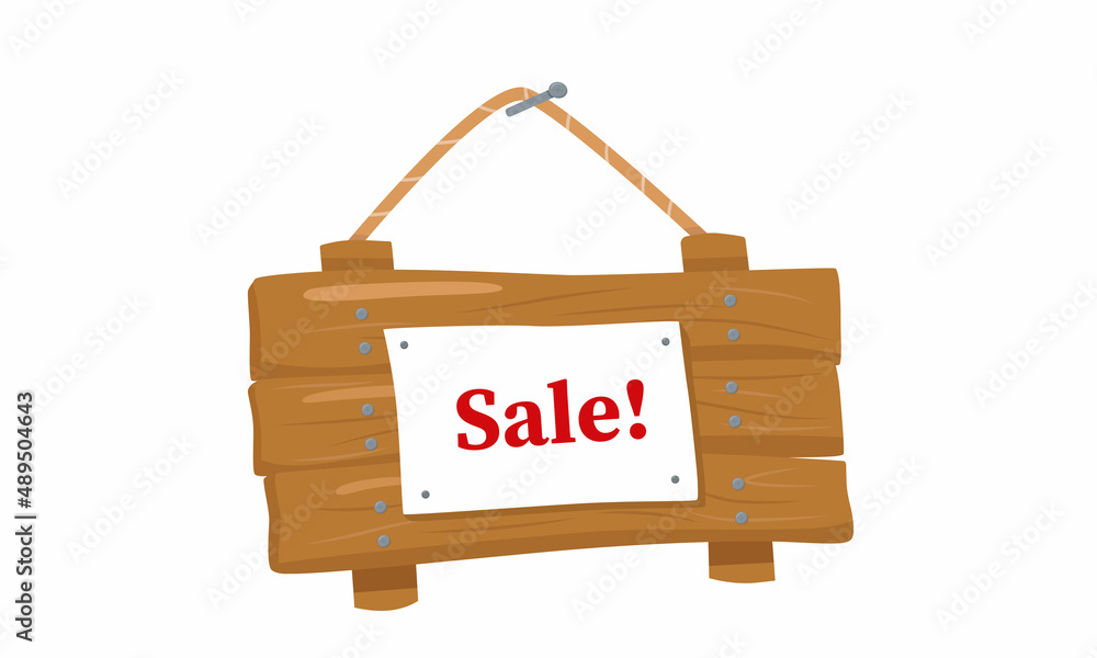 Sale on wooden sign board with texture in cartoon style. Vector stock ...