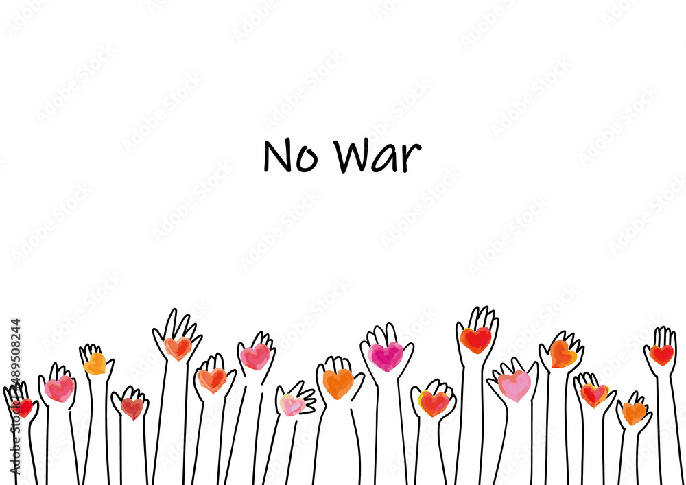 NO WAR and hands with hearts line simple illustration Stock Vector ...