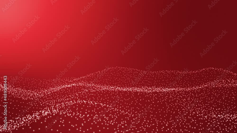Abstract wave dark red background with moving and glowing particles ...