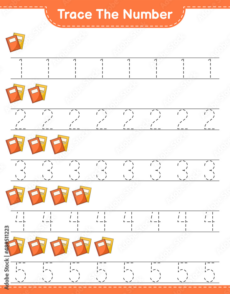 Trace the number. Tracing number with Book. Educational children game ...