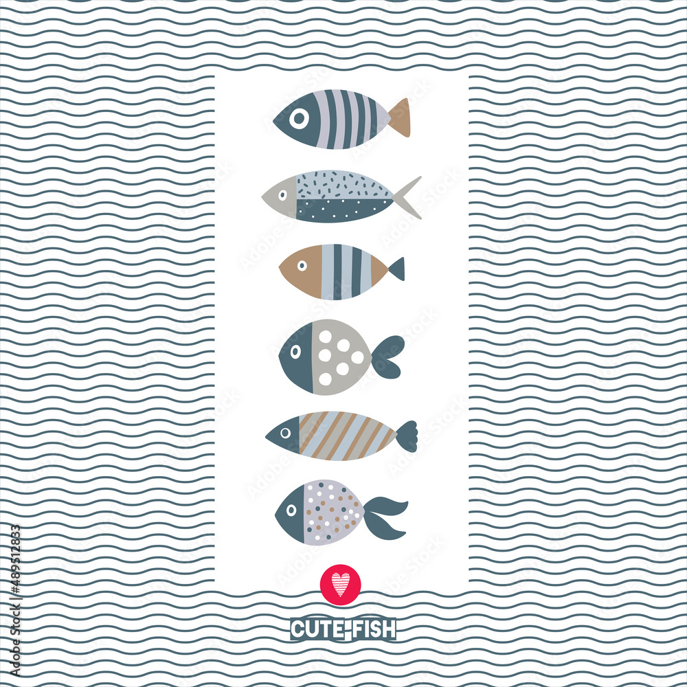 Cute fish card. Sea illustration. Stock Vector | Adobe Stock