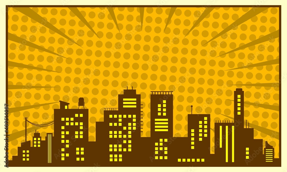 Comic background with city silhouette in pop art style Stock Vector ...