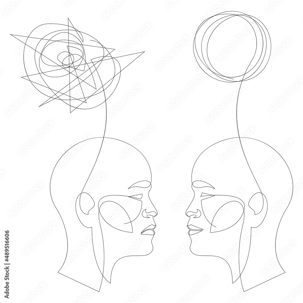 Confused thoughts and clear thoughts concept. Continuous line drawing ...