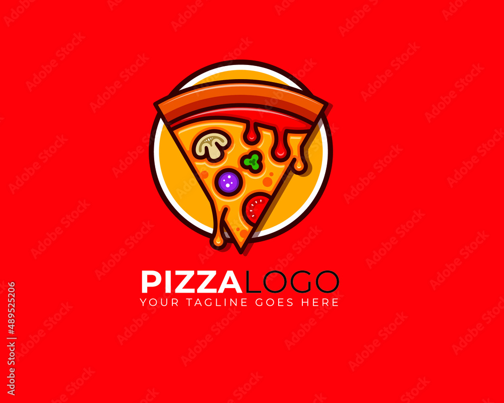 pizza slice illustration looks so delicious as emblem logo Stock Vector ...