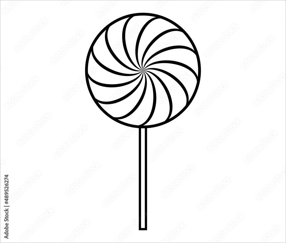 lollipop line art, black thin outline icon. Candy on stick with swirl ...