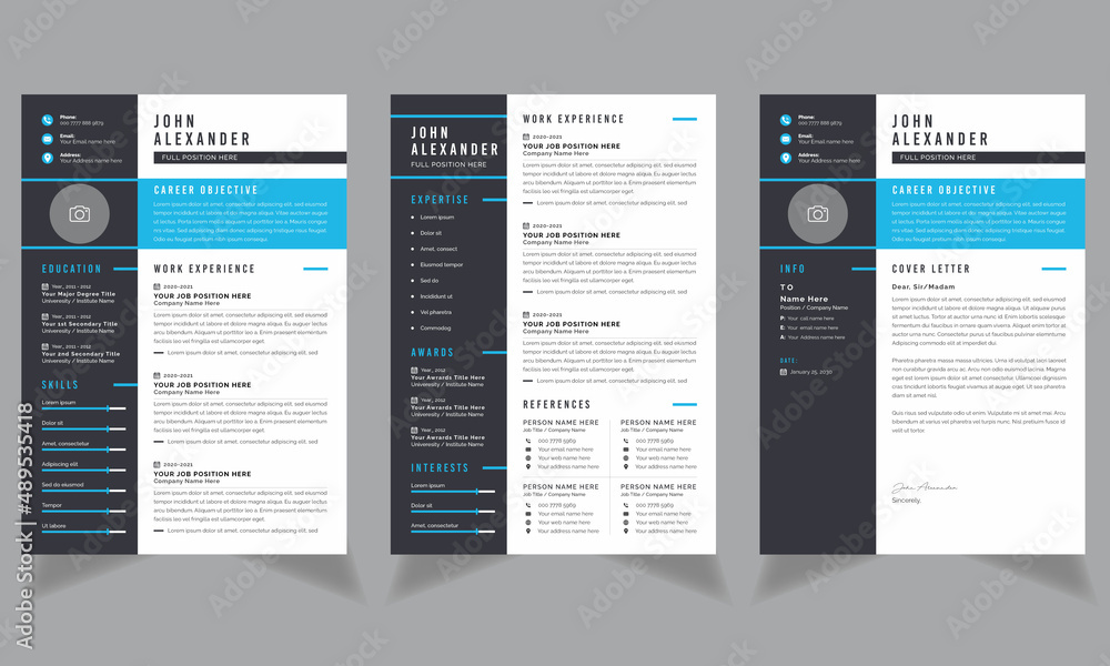 Creative Resume Template, Cv Layout Set with Black Sidebar Elements ...