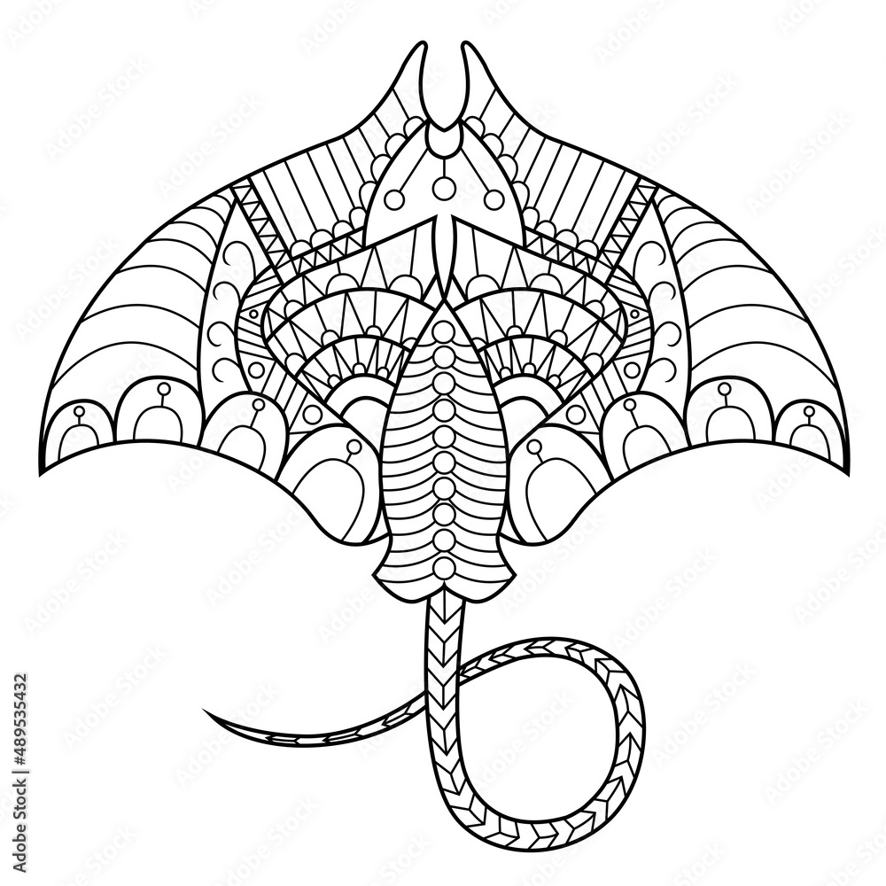 Stingray mandala zentangle illustration in lineal style coloring book ...