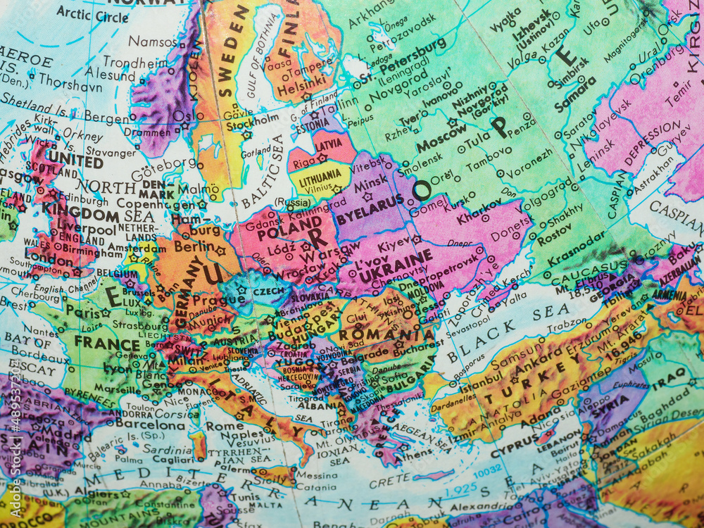London, UK, February 26th 2022: World globe map showing European ...