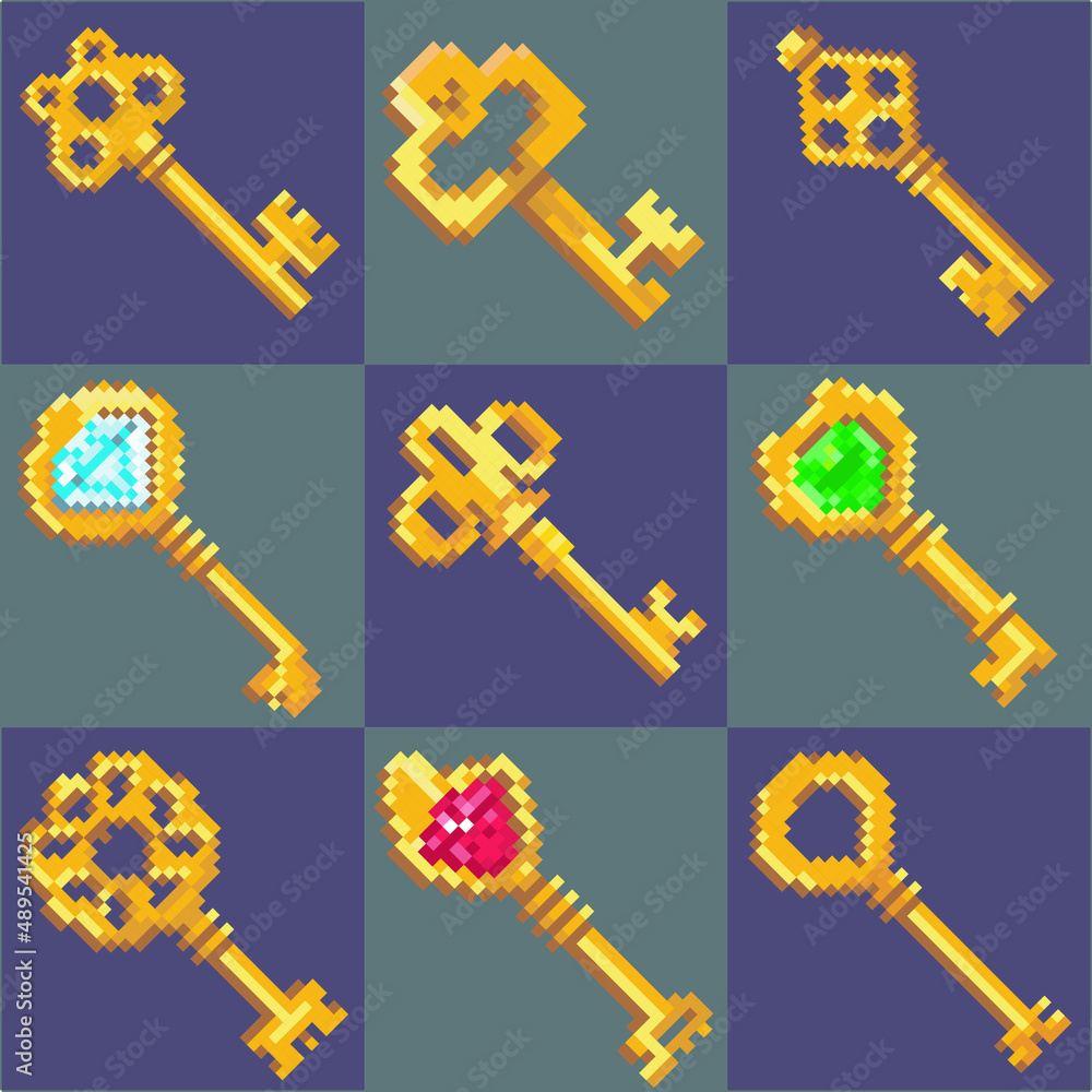 Pixel art Editable Keys Pack, Pixel art Keys, Vector Editable. Stock ...