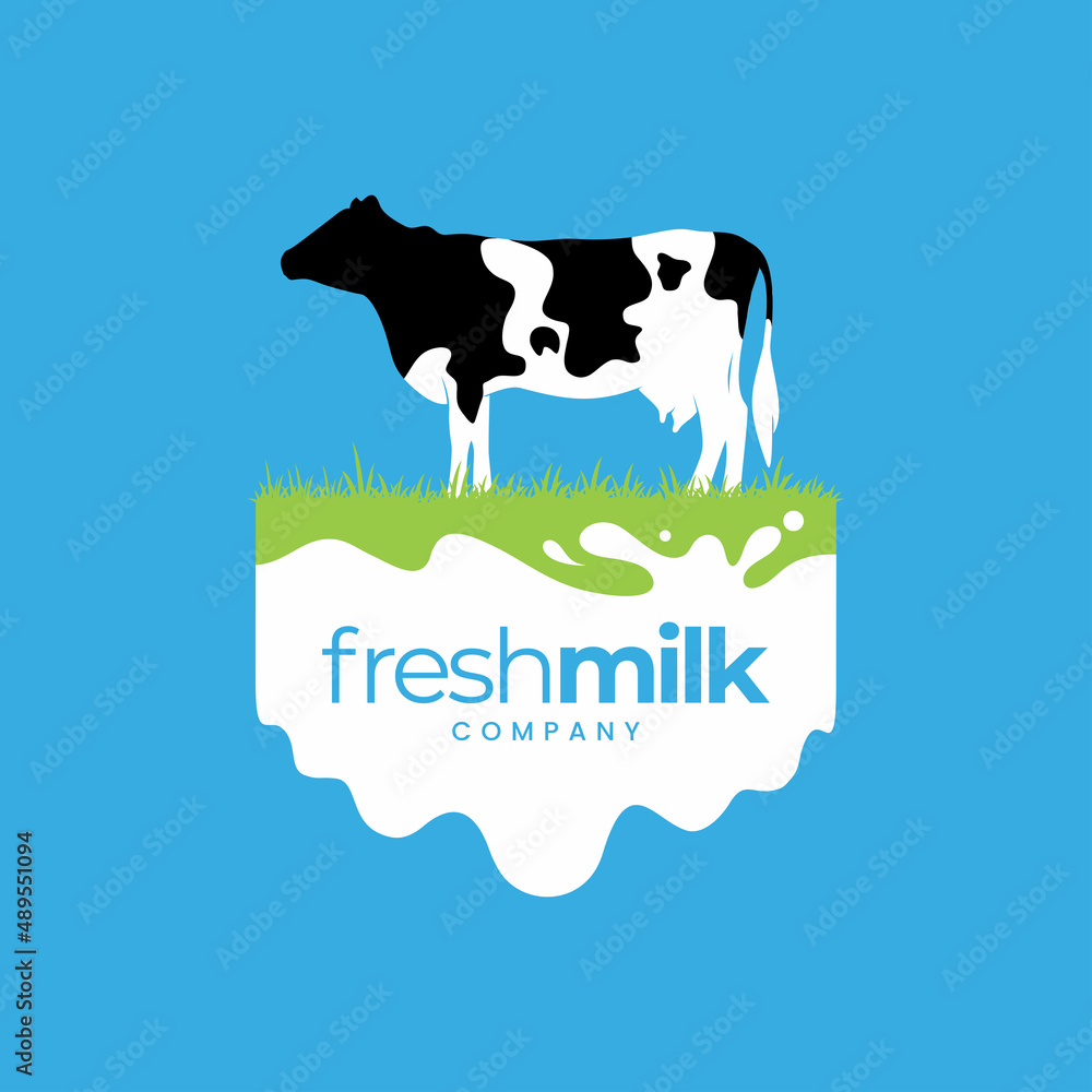 milk grass cow for fresh milk product template logo design Stock Vector ...