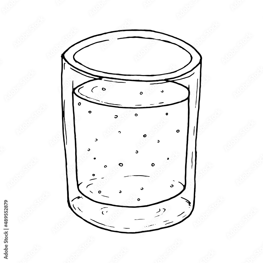 Glass with water sketch drawing. Vector illustration of glass with ...
