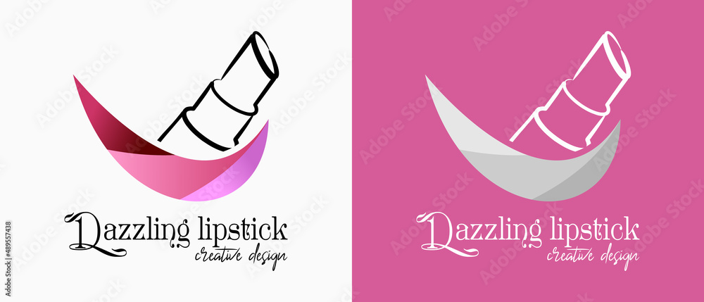 lipstick logo design in line art concept with colorful lips icon ...