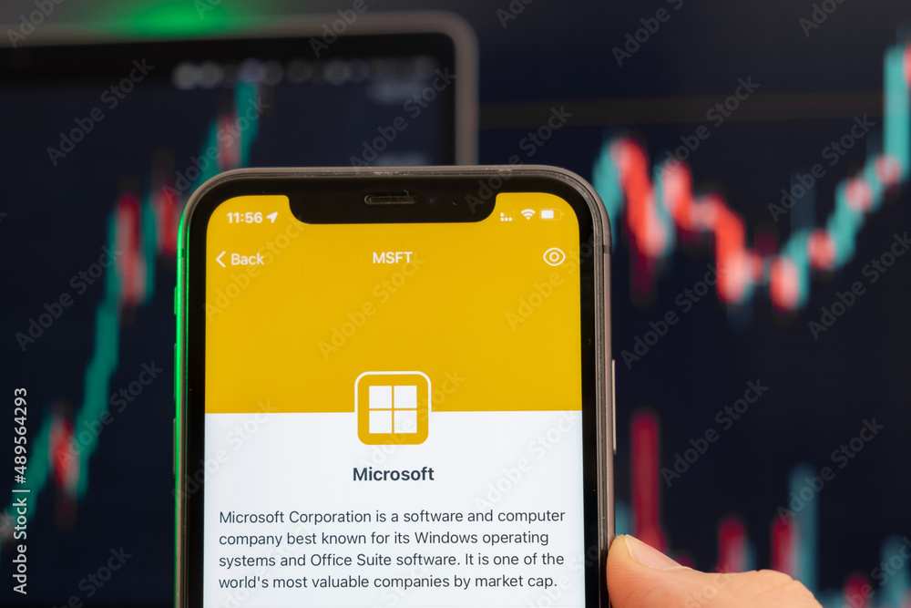 Microsoft stock price increasing on the trading market with uptrend ...