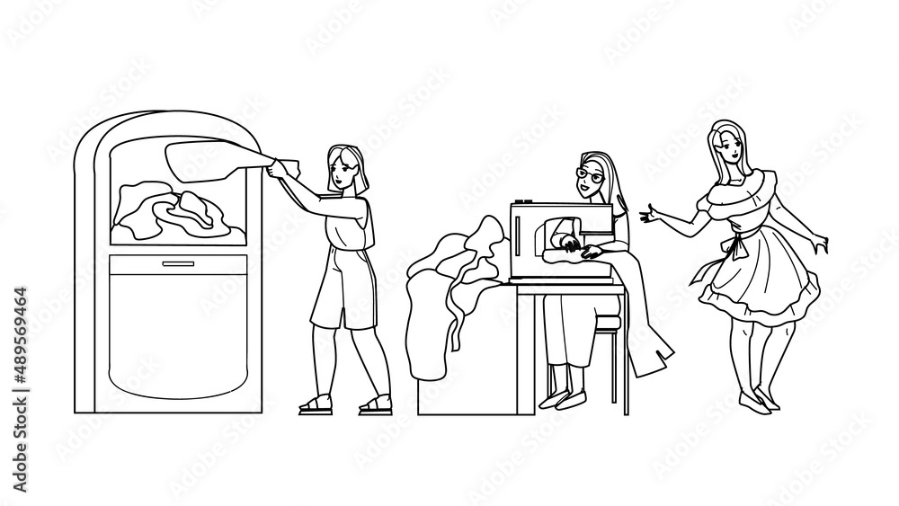 Recycle Fashion Clothes Business Process Black Line Pencil Drawing ...