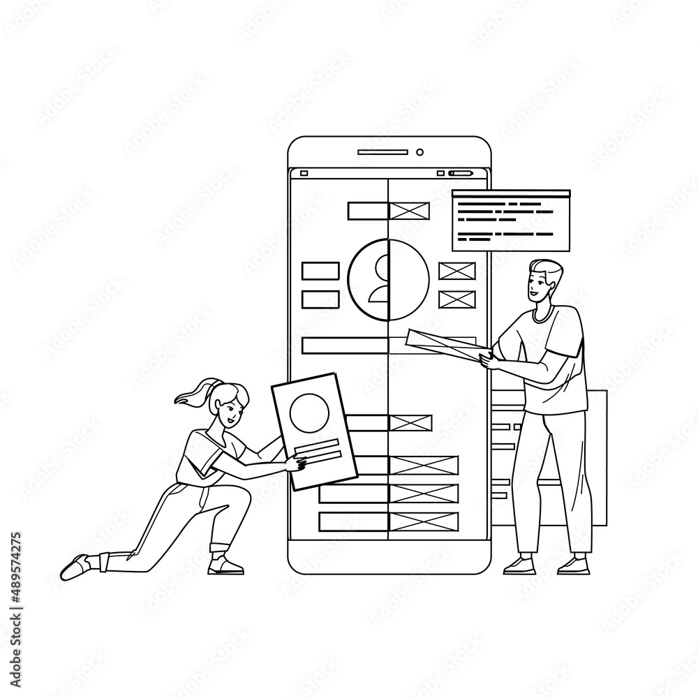 Mobile Ui And Ux Design Designer Business Black Line Pencil Drawing ...