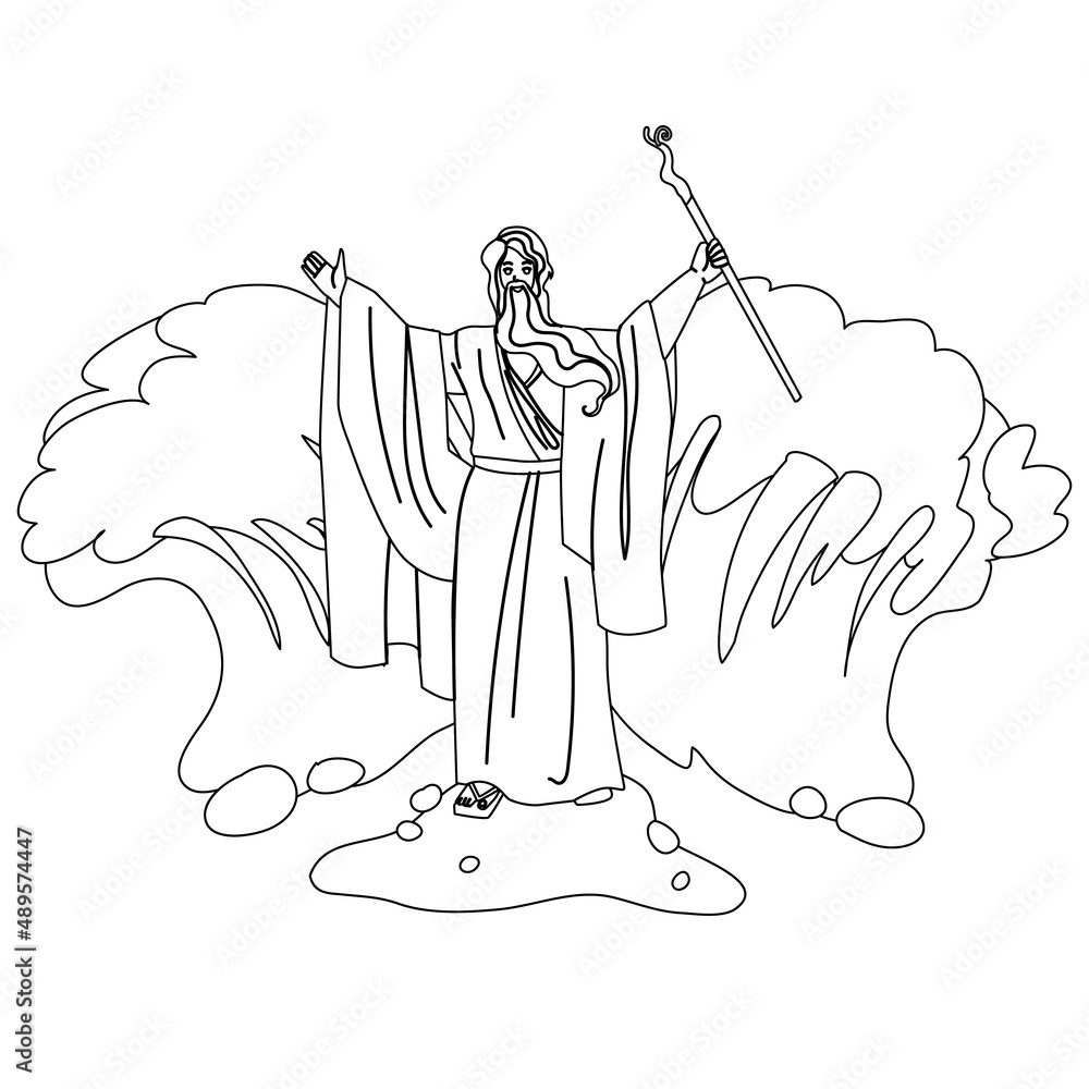 Moses Separate Sea Water Waves In Exodus Black Line Pencil Drawing ...