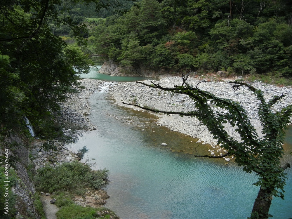 Japanese nature : a scene of Sho-gawa River flowing through Shirakawa ...