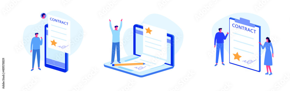 Graphic about working with a contract. Stock Vector | Adobe Stock