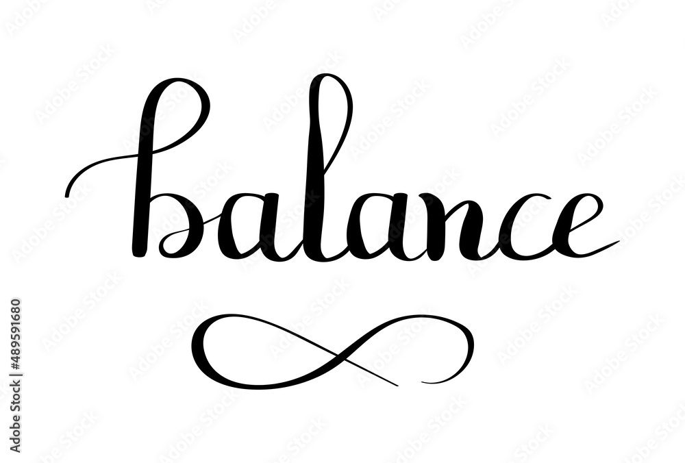 Handwritten lettering, calligraphy of word Balance with grunge, dry ...