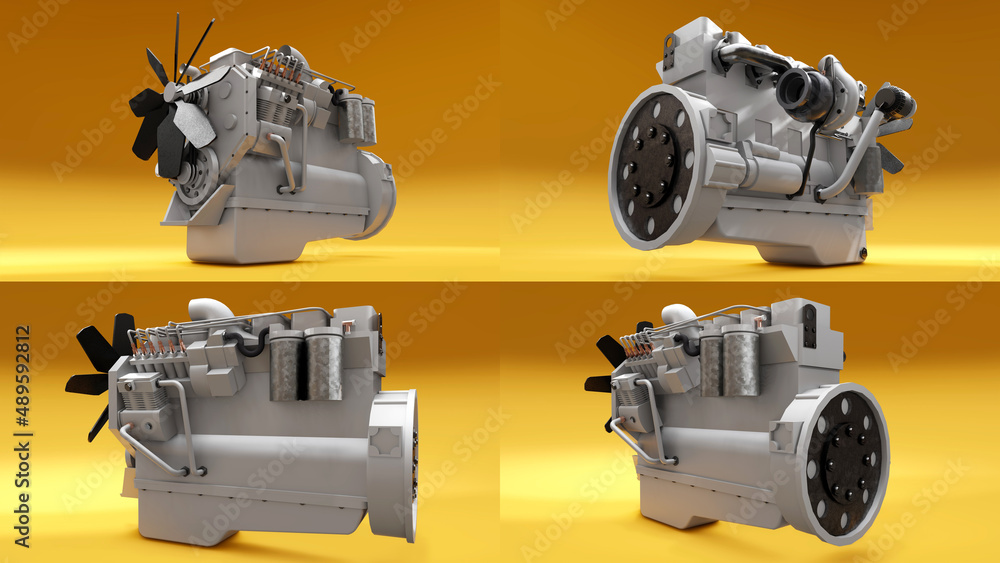 3d illustration. A big diesel engine with the truck depicted. 3d ...