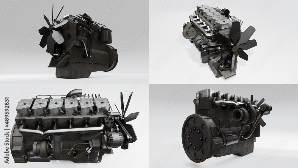 3d illustration. A big diesel engine with the truck depicted. 3d ...
