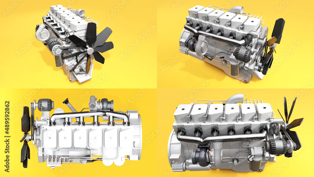 3d illustration. A big diesel engine with the truck depicted. 3d ...