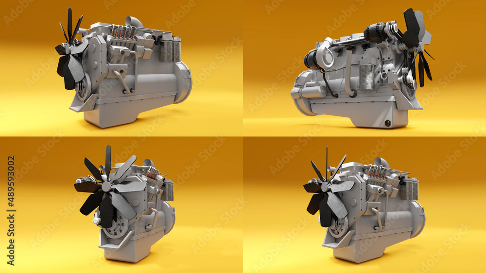 3d illustration. A big diesel engine with the truck depicted. 3d ...