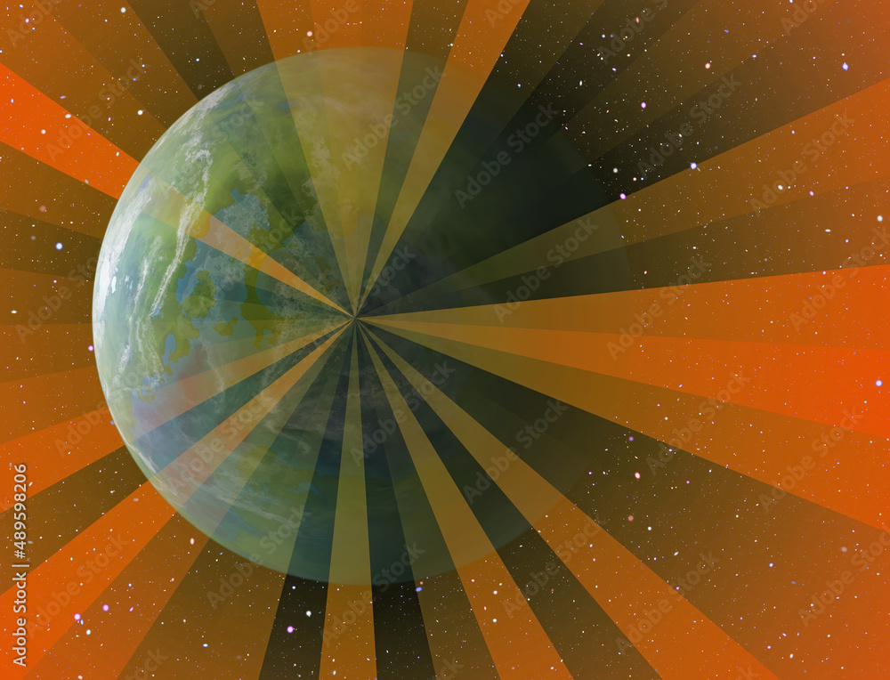 planet earth with many light rays coming out from the center Stock ...