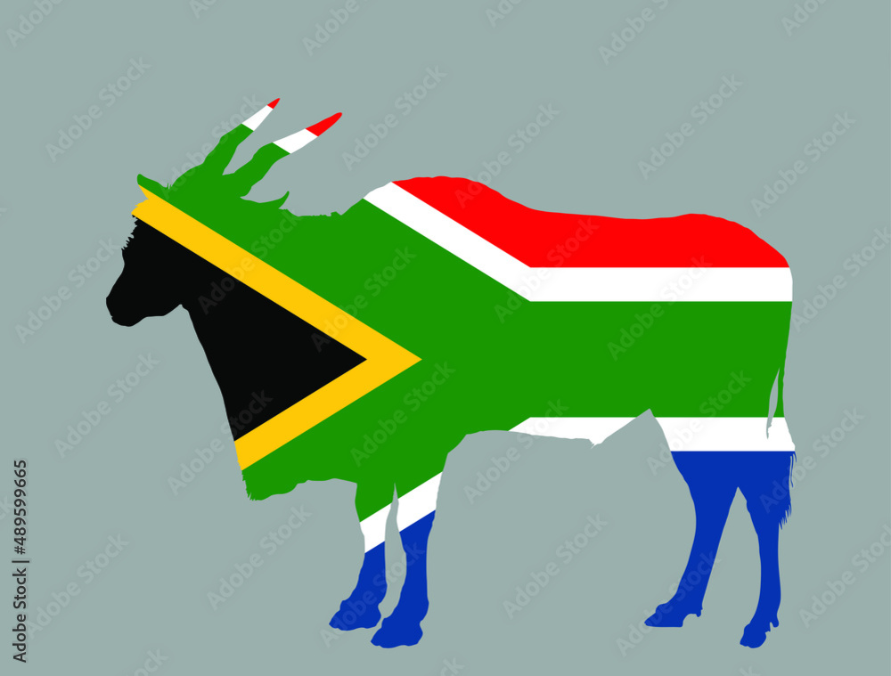 Republic of South Africa flag over Eland antelope vector silhouette ...