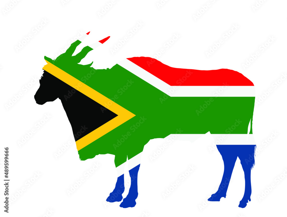 Republic of South Africa flag over Eland antelope vector silhouette ...