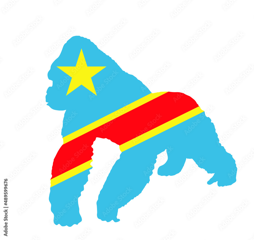 Democratic republic Congo flag over Gorilla monkey vector silhouette ...