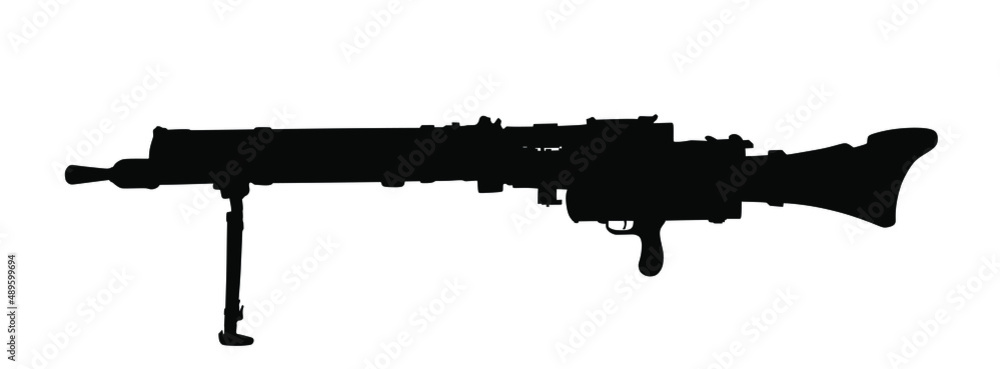 Machine gun vector silhouette illustration isolated on white background ...