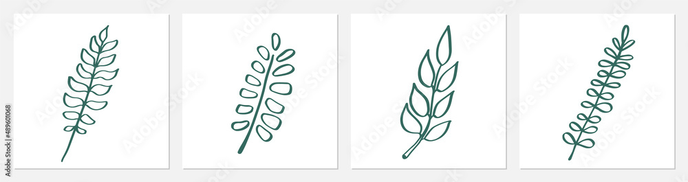 One line tropical palm tree leaves. Modern single line art leaf drawing ...