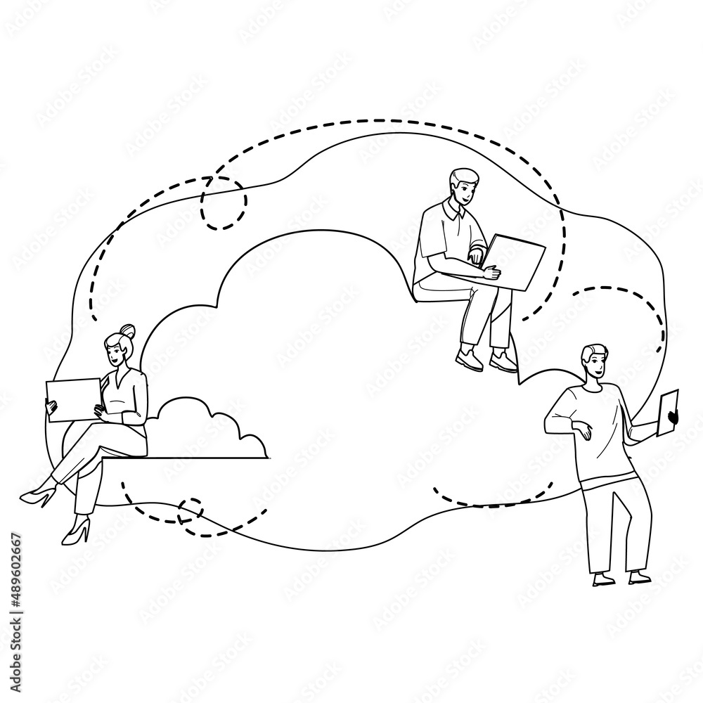 Cloud Sync Electronic Device With Storage Black Line Pencil Drawing ...