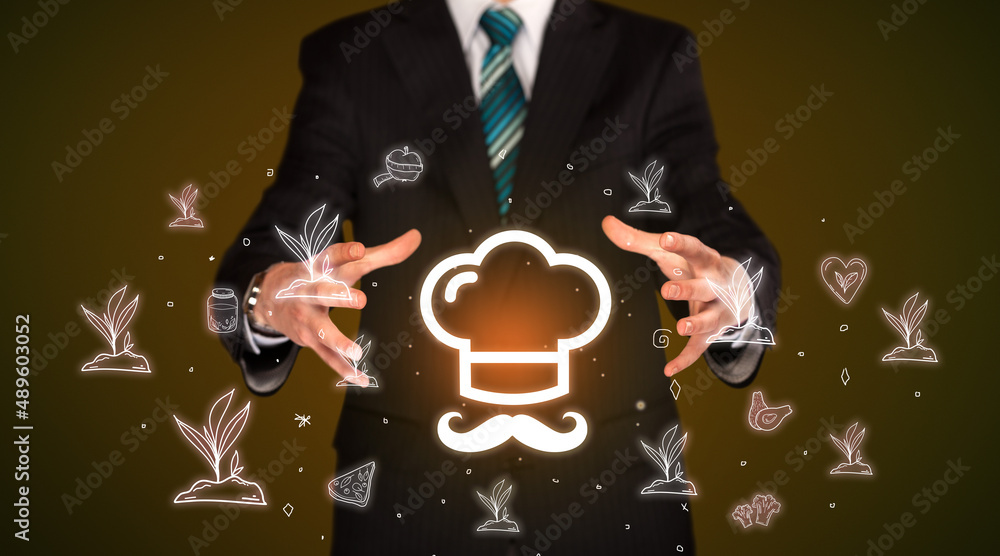 Hand holding food related icons Stock Photo | Adobe Stock