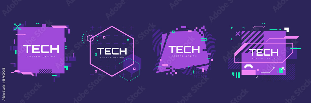 Modern technology banners collection in cyberpunk style. Abstract sci ...