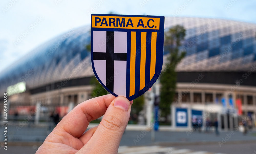 September 12, 2021, Parma. The emblem of the Parma Calcio football club ...