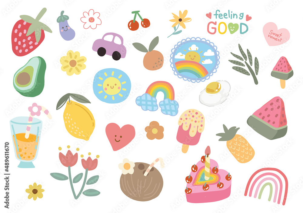 cute stuffs on sweet background Stock Vector | Adobe Stock