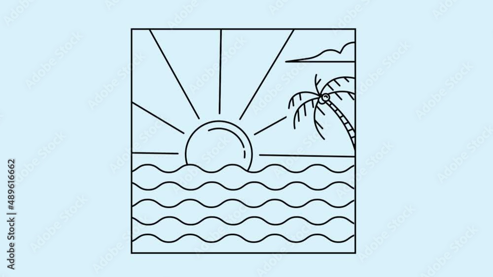 simple line art summer sunrise beach logo animation, short movie, line ...