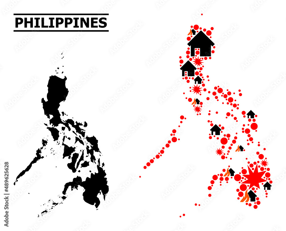 War collage vector map of Philippines. Geographic collage map of ...