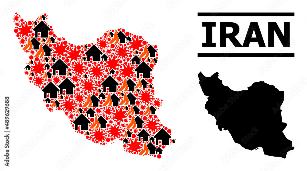 War mosaic vector map of Iran. Geographic mosaic map of Iran is created ...